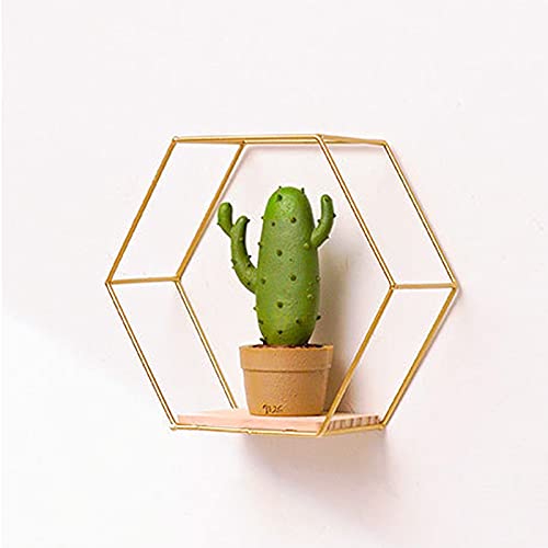 KHBNHJ 3 Pcs Gold Hexagon Wall Shelves, Floating Decorative Wire Wall Mounted Shelf, Multi-use Geometric Floating Shelves Metal Shelving for Bedroom Living Room Kitchen Office, 6.7in 9.4in 11in
