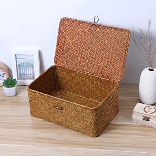 Vosarea 1PC Natural Seaweed Hand-Woven Box Woven Basket Storage Basket for Home Desktop Storage