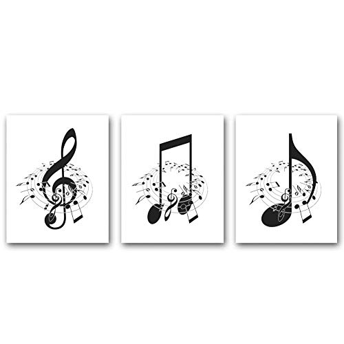 Set of 3-Music Art Print Canvas,Music Notes Wall Decor,Black and White Music Poster for Classroom or Music Room Wall Art Decor,Frameless,(8x10inch)