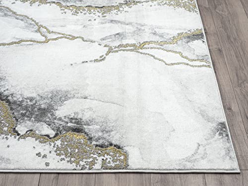 Abani 5'3"x7'6" (5x8) Contemporary Grey & Metallic Gold Area Rug, Non-Shed Modern Rugs Marble Print Dining Room Rug