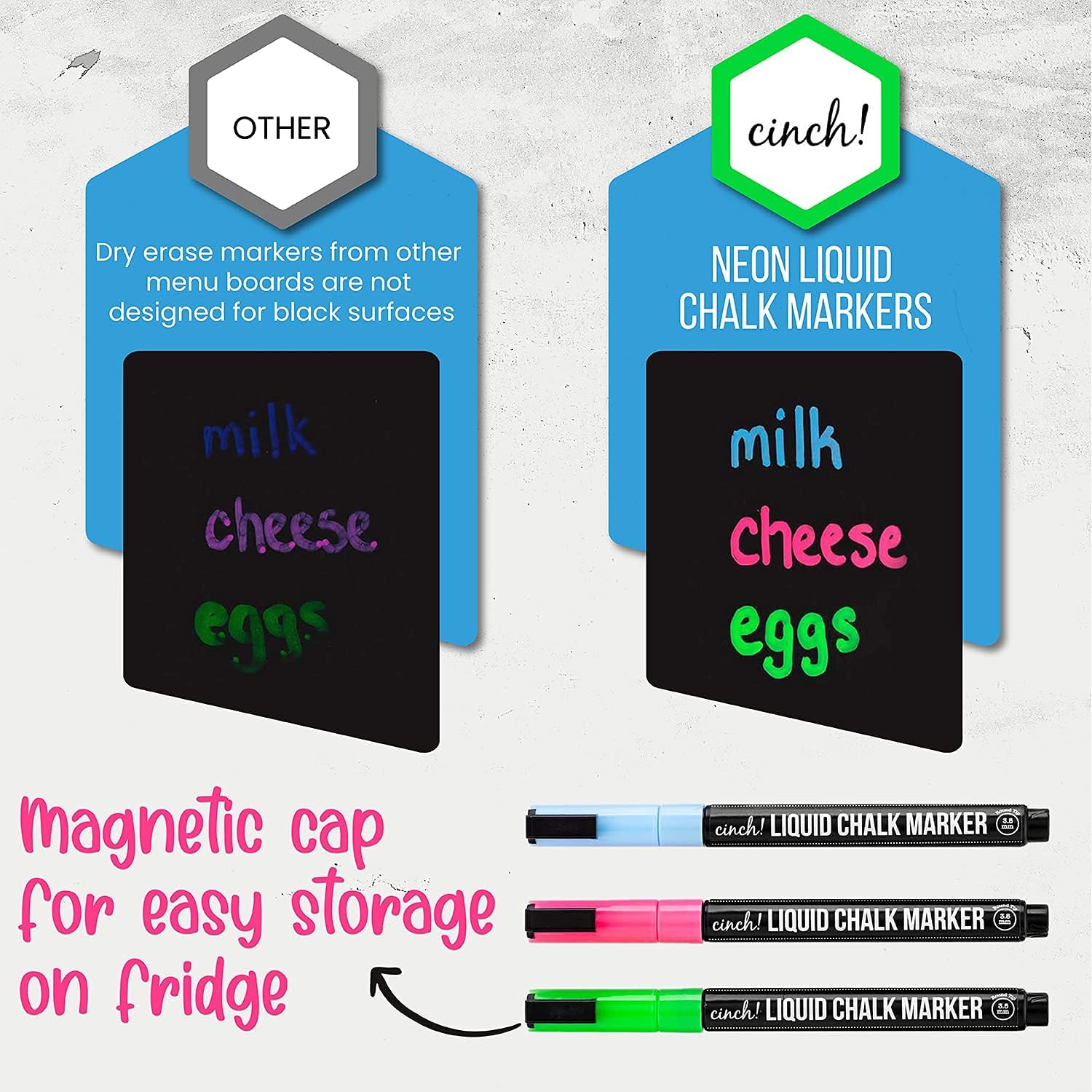 Magnetic Dry Erase Menu Board for Fridge with 3 Bright Neon Chalk Markers - 16x12" - Weekly Meal Planner Blackboard and Grocery List Notepad for Kitchen Refrigerator - Whiteboard Chalkboard Magnet