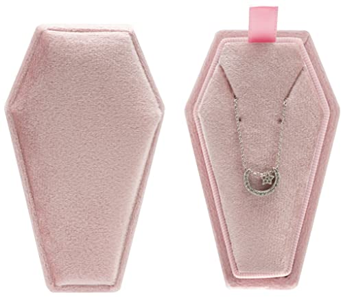 Giftop Velvet Coffin Necklace Box Pendant Case for Accessories Gothic Home Jewelry Organizer Decorations Goth Decor Gifts (Pink)