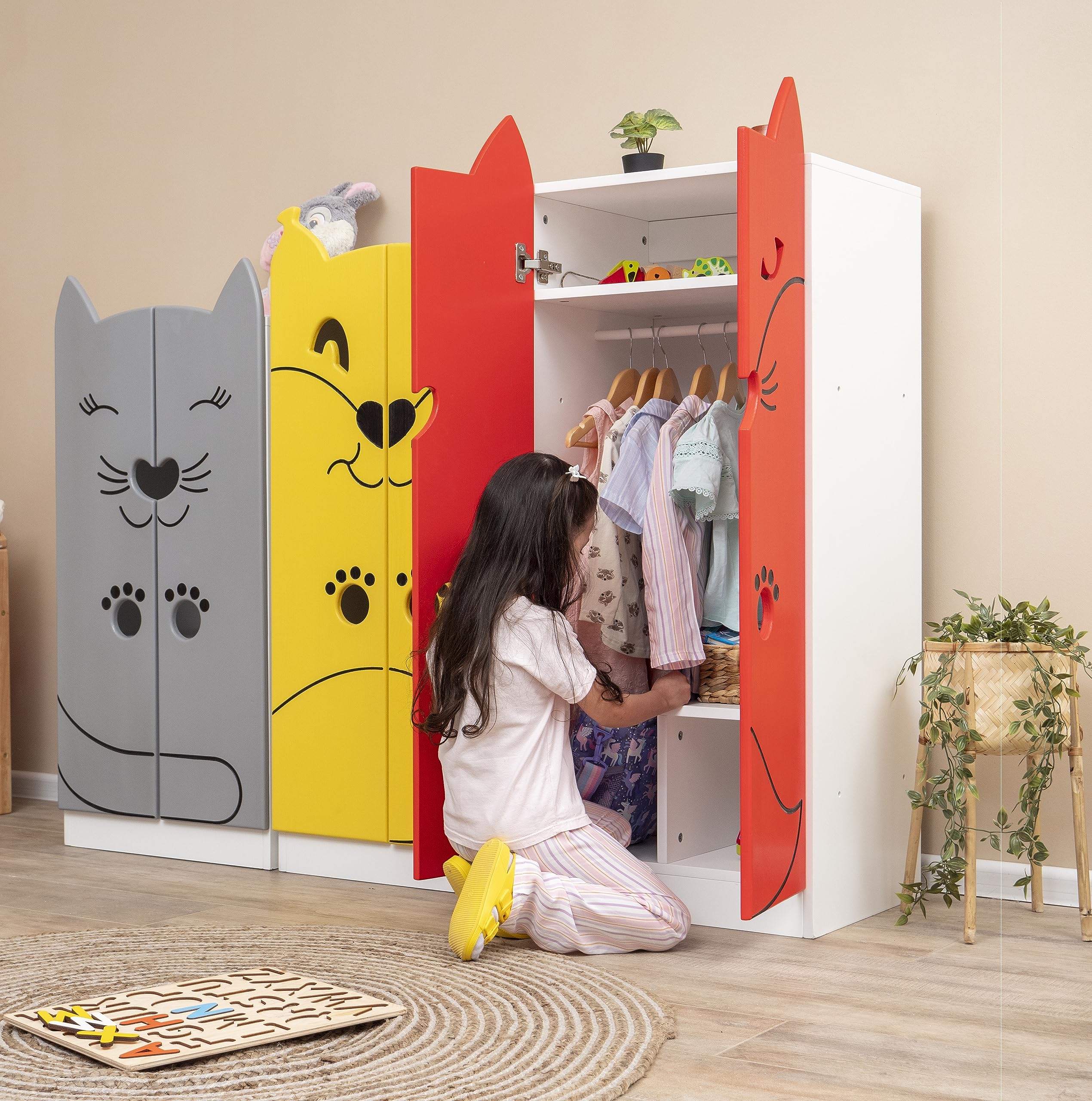 BUSYWOOD Animals Armoire – Toddler Dresser Organizer for Bedroom - Playroom Furniture - Wardrobe Closet - Kids Dresser - Montessori Armoire - Wooden Closet