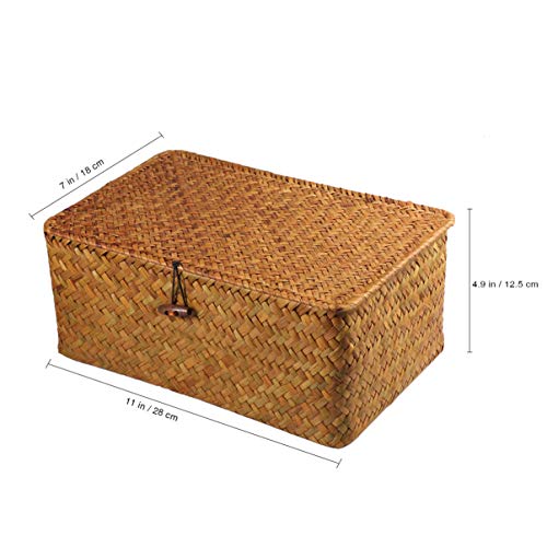 Vosarea 1PC Natural Seaweed Hand-Woven Box Woven Basket Storage Basket for Home Desktop Storage