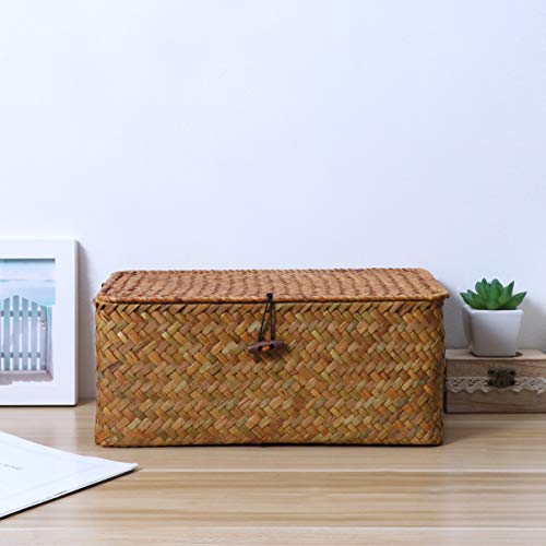 Vosarea 1PC Natural Seaweed Hand-Woven Box Woven Basket Storage Basket for Home Desktop Storage