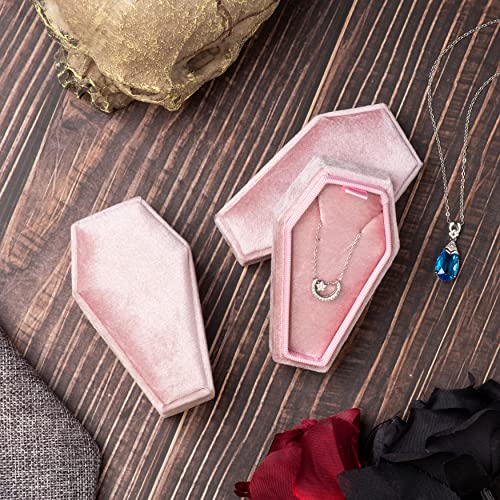 Giftop Velvet Coffin Necklace Box Pendant Case for Accessories Gothic Home Jewelry Organizer Decorations Goth Decor Gifts (Pink)