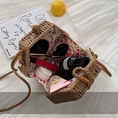 NIBD Handwoven Square Straw Rattan Bag Retro Straw Portable Small Box Woven Womens Cross Body Bag Shoulder Messenger Satchel