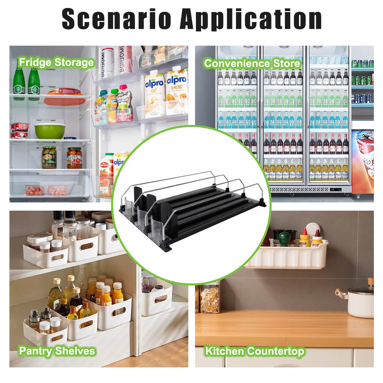 Soda Can Organizer for Refrigerator, Self-Pushing Drink Organizer for Fridge, Width Ajustable Drink Dispenser for Fridge Glide, Holds up to 15 Cans (12-20oz)