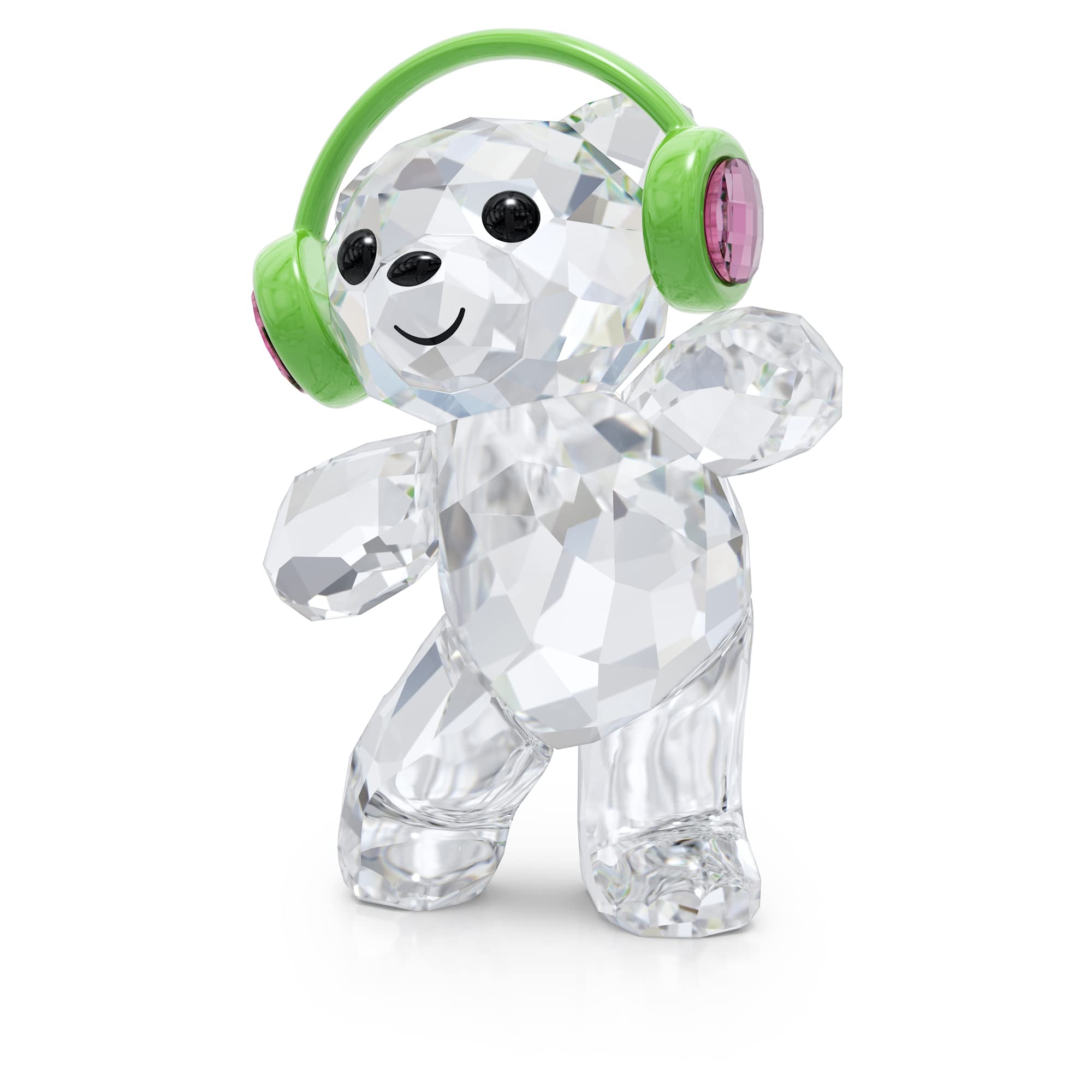 Swarovski Kris Bear Just Dance Figurine, Pink and Clear Crystals with Green Metal Accents, Part of The Kris Bear Collection