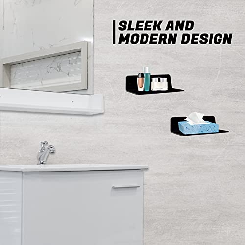 2 Pack - Acrylic Floating Wall Shelves | Great for Bedroom, Kitchen, Office or Bathroom | Great Bedside Shelf for Phone | No Drill or Tools Required