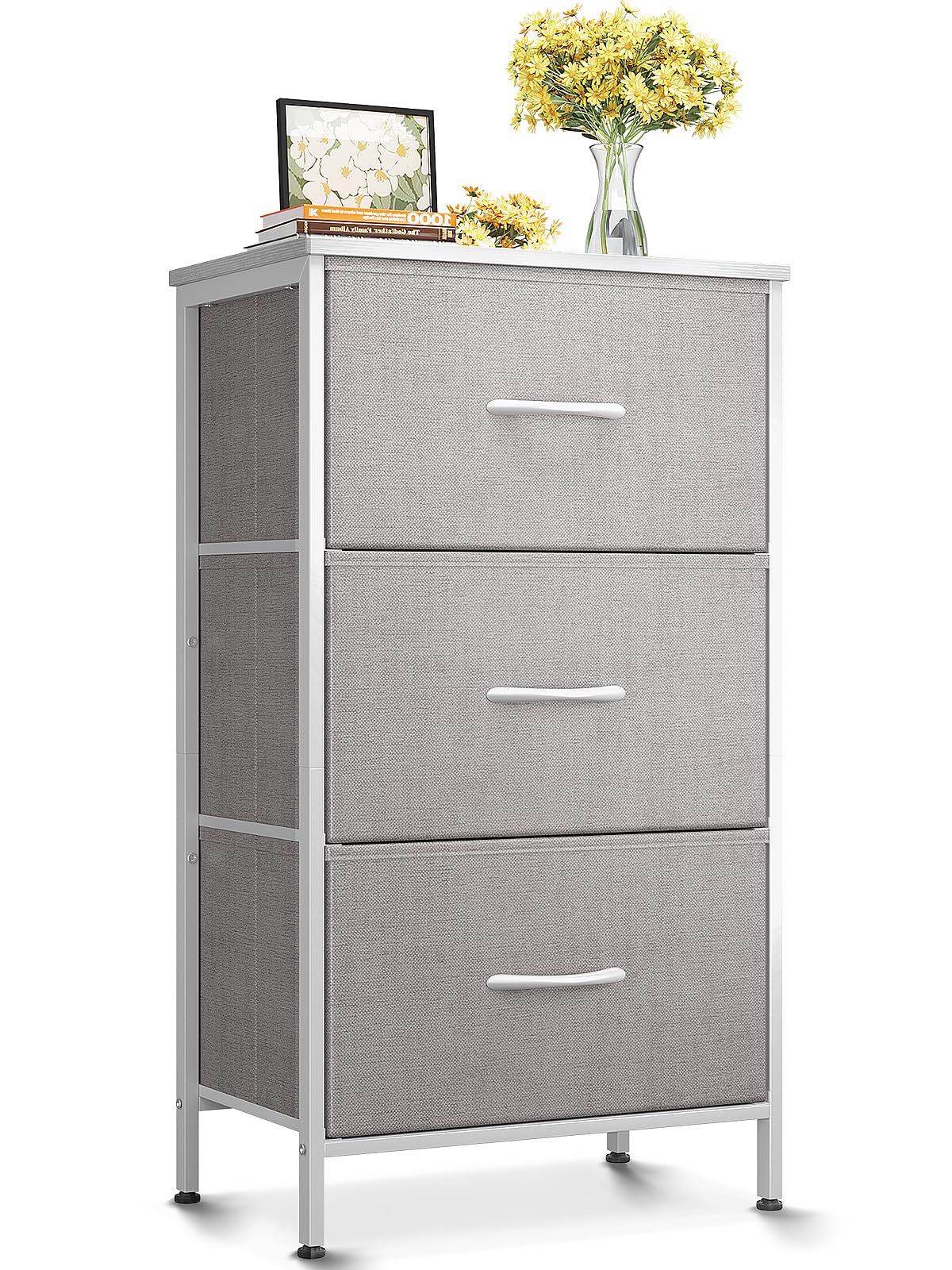 AODK Dresser for Bedroom Nightstand Small Dresser Chest of Drawers End Table for Living Room, Closet Dresser with 3 Storage Drawers Organizer Clothes, Light Grey