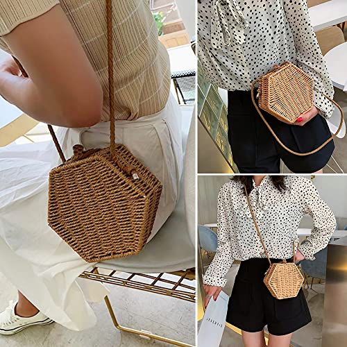 NIBD Handwoven Square Straw Rattan Bag Retro Straw Portable Small Box Woven Womens Cross Body Bag Shoulder Messenger Satchel