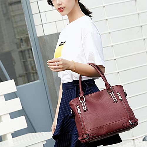 XingChen Women’s Leather Shoulder Handbags Crossbody Bags Hobo Totes Top-Handle Bag Satchel and Purse for Ladies(Wine)