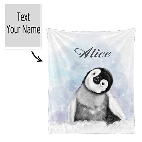 CUXWEOT Custom Blanket with Name Personalized Cute Penguin Soft Fleece Throw Blanket for Gifts (50 X 60 inches)