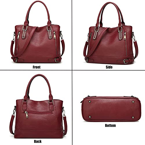 XingChen Women’s Leather Shoulder Handbags Crossbody Bags Hobo Totes Top-Handle Bag Satchel and Purse for Ladies(Wine)
