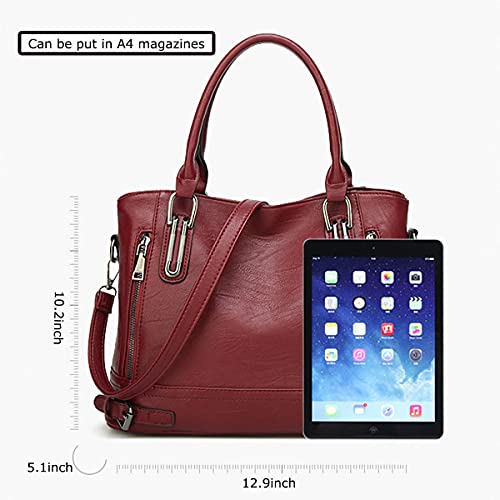 XingChen Women’s Leather Shoulder Handbags Crossbody Bags Hobo Totes Top-Handle Bag Satchel and Purse for Ladies(Wine)