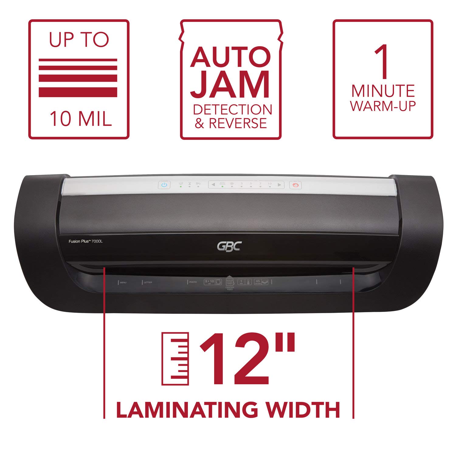 GBC Thermal Laminator Machine, Fusion 7000L, 12 Inch, 1 Min Warm-Up, 3-10 Mil, with 50 EZUse Laminating Pouches (1703098F) , Black