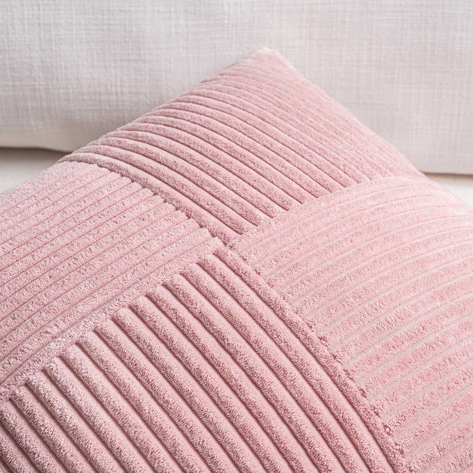 Fancy Homi 2 Packs Blush Pink Decorative Throw Pillow Covers 18x18 Inch for Living Room Couch Bed, Rustic Farmhouse Boho Home Decor, Soft Corss Corduroy Patchwork Textured Square Cushion Case 45x45 cm