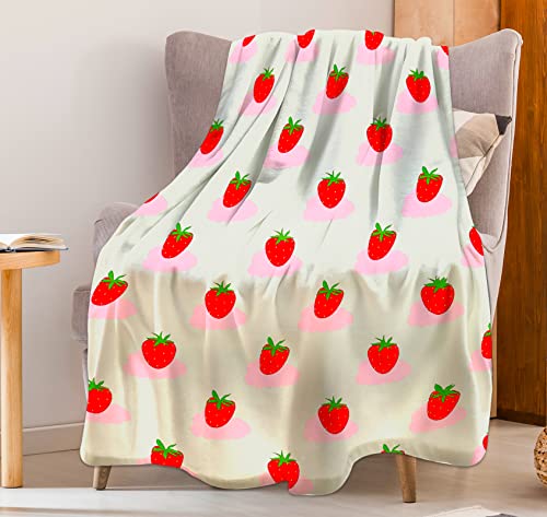YRAQLVU Strawberry Throw Blanket for Couch Cute Baby Blanket Strawberry Decor, Warm Fleece Flannel Strawberry Blanket for Unisex Adult Boy Girl Pink Blanket Ultra-Soft Cozy Blanket, 40x50 Inches
