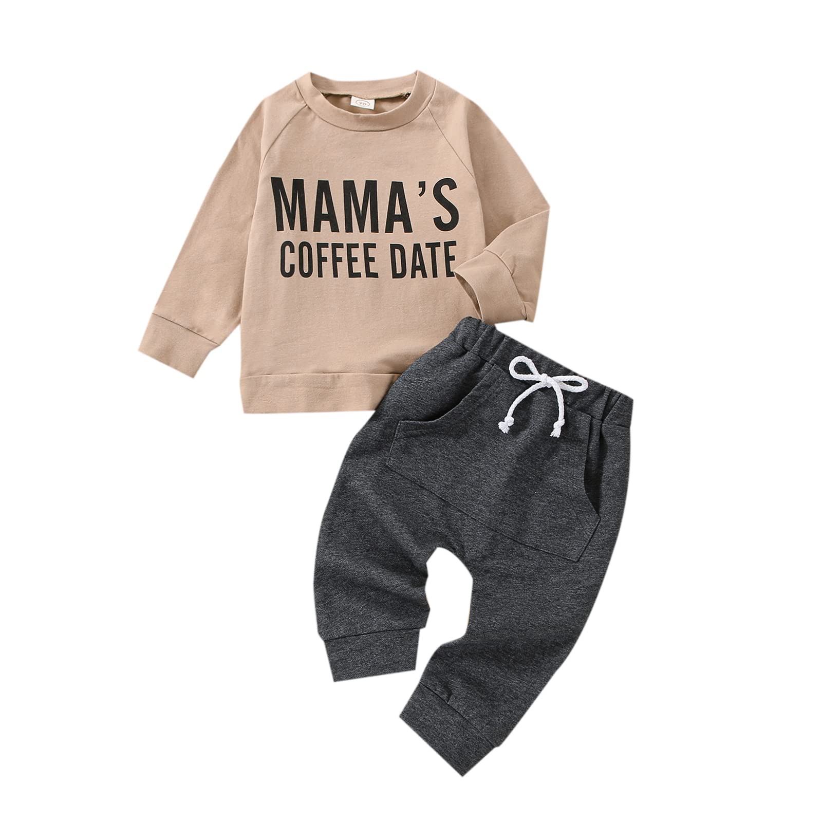 Newborn Baby Boy Outfits 6 12 18 24 Months Button Cartoon Letters Shirt & Long Ox Head Print Pants 2Pcs Clothes Set (A Camel, 18-24 Months)