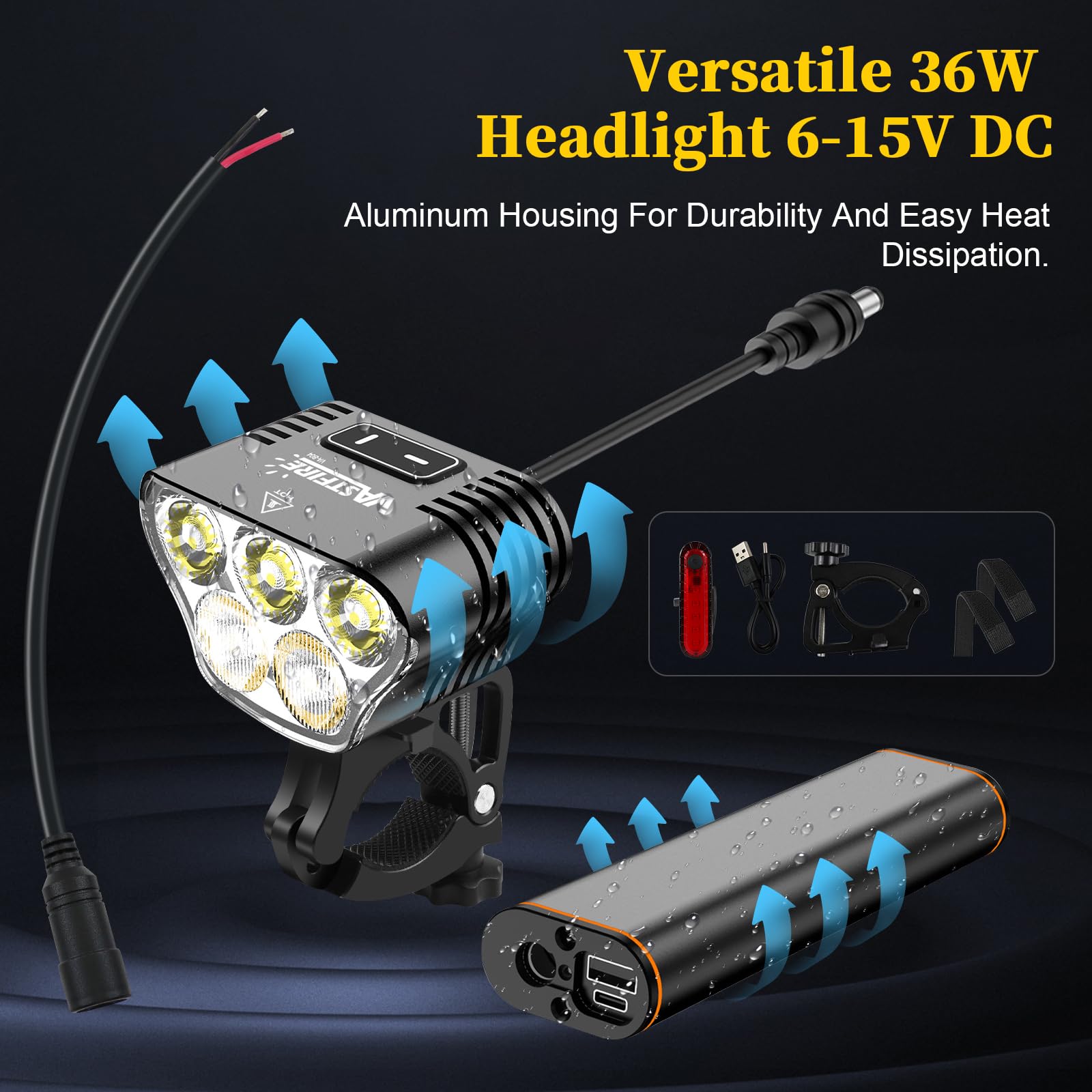 Bike Lights for Night Riding Aluminum Mounts Front and Back 5000 Lumen 12h 20000mah External Battery Pack for Night Riders, Mountain Bikers, Off-Road Cyclists