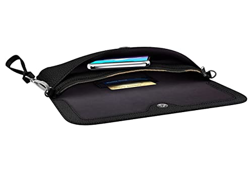 DefenderShield EMF Protection Clutch Purse - RFID Blocking Anti Radiation Crossbody Wristlet Handbag - Vegan Leather Bag, Black Pebble Grain