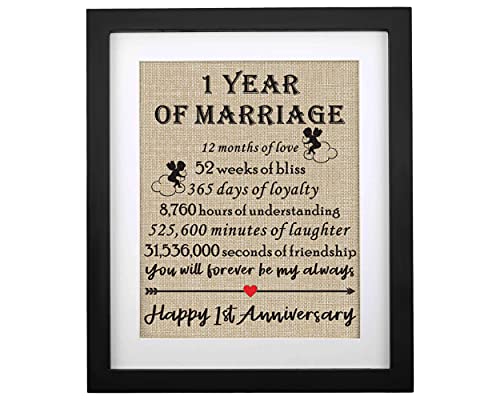 Framed 1st Anniversary Burlap Print Gifts for Couple 1st Wedding Anniversary Keepsake Gift for Husband Wife Paper Anniversary 1 Year of Marriage