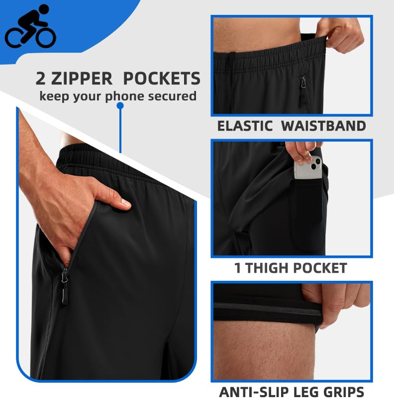 Men's Mountain Bike Shorts 3D Padded Loose-fit Biking Riding Cycling Bicycle Biker Cycle Padding Shorts for Men Zipper Pockets(Black,S)