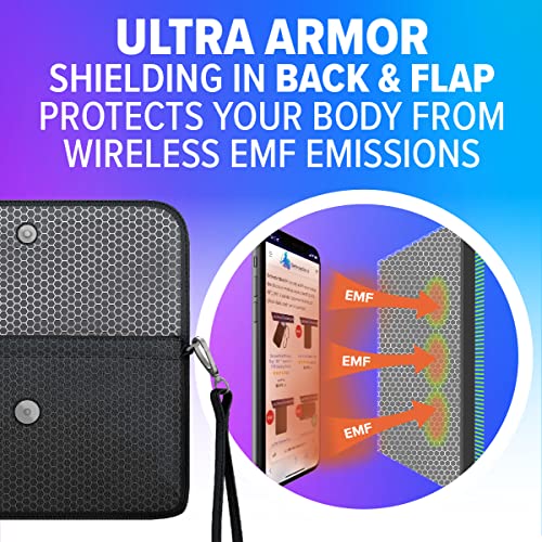 DefenderShield EMF Protection Clutch Purse - RFID Blocking Anti Radiation Crossbody Wristlet Handbag - Vegan Leather Bag, Black Pebble Grain