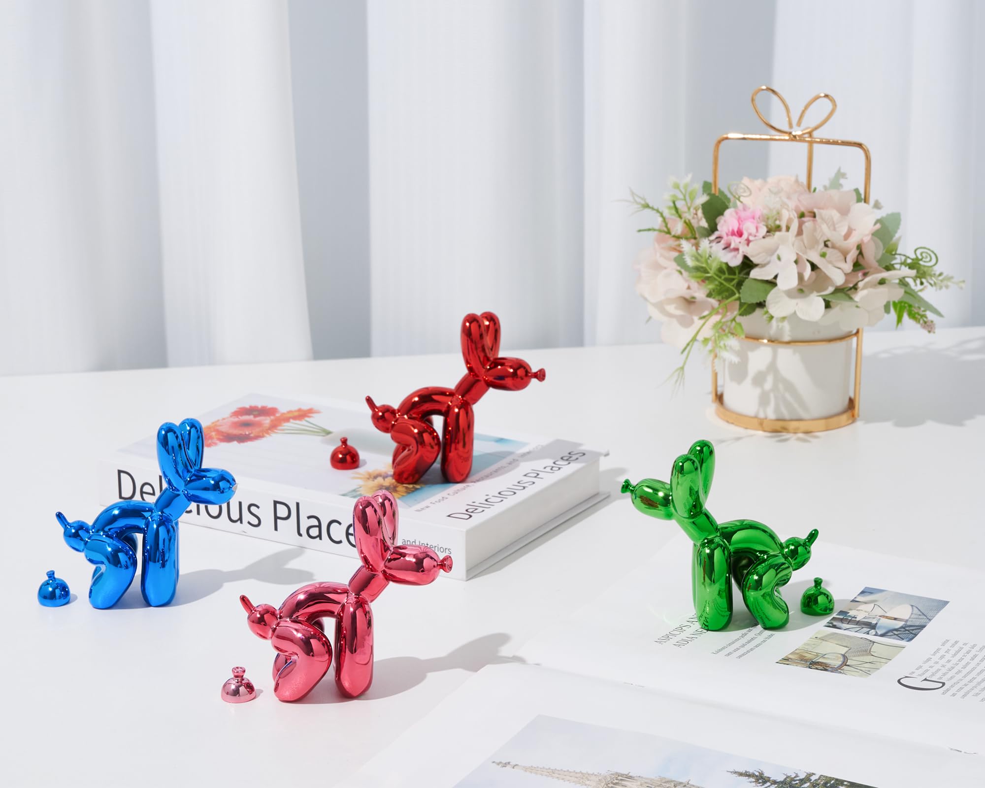 Artconal Balloon Dog Statue Decor, Shiny Pink Small Knick Knacks Decoration, White Elephant Funny Gag Gifts Package, Humorous Balloon Animal Art Decoration