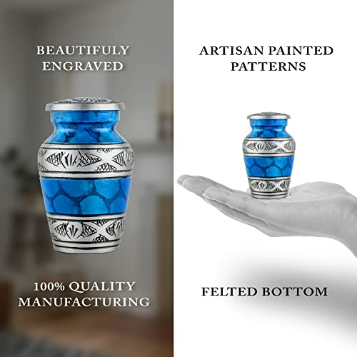 Shared Memories Cremation Urns for Human Ashes - 4 Small Keepsake Mini Urns for Human Ashes | Beautiful Engraved Funeral Urn for Human Ashes in Keepsake Box (Blue, 4)