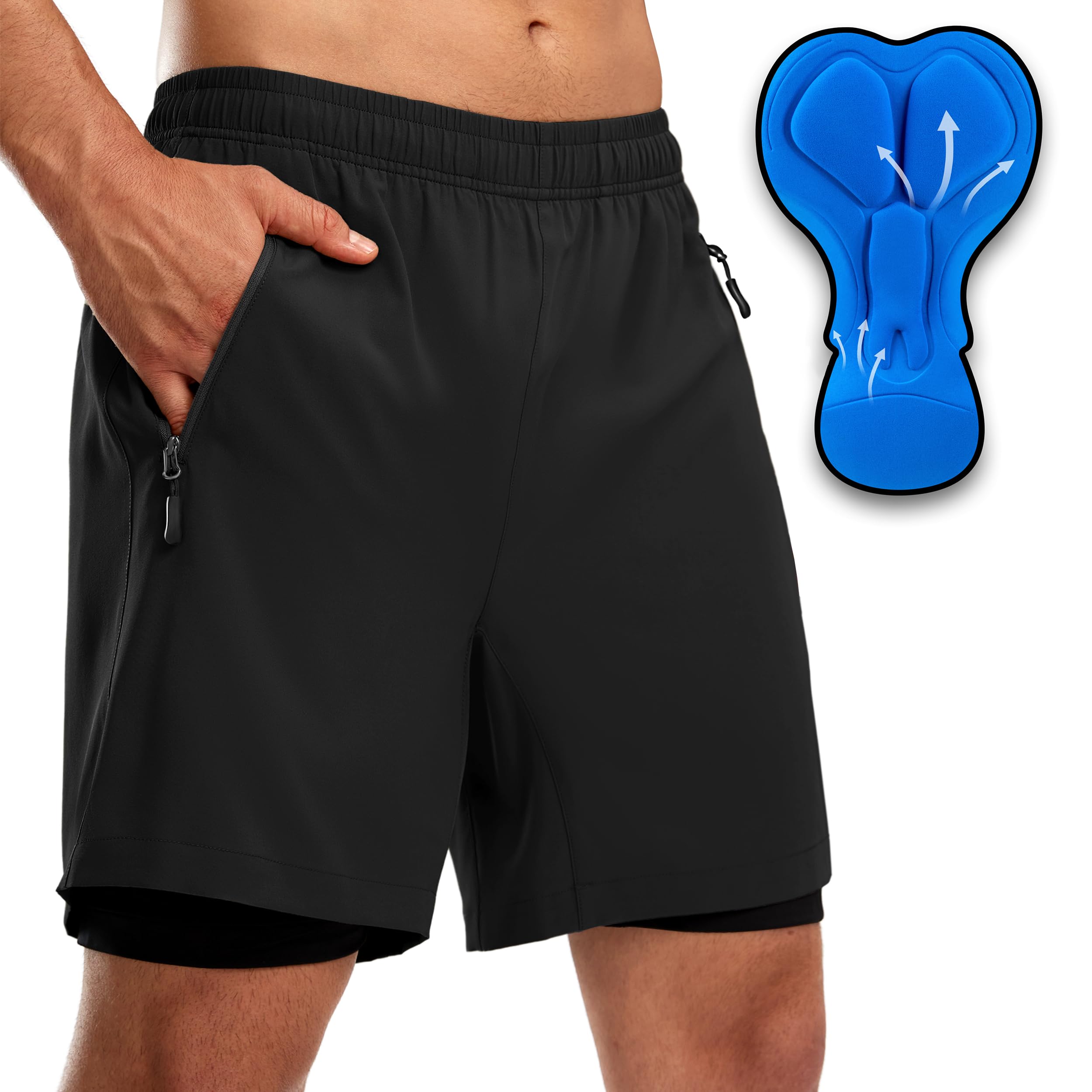 Men's Mountain Bike Shorts 3D Padded Loose-fit Biking Riding Cycling Bicycle Biker Cycle Padding Shorts for Men Zipper Pockets(Black,S)