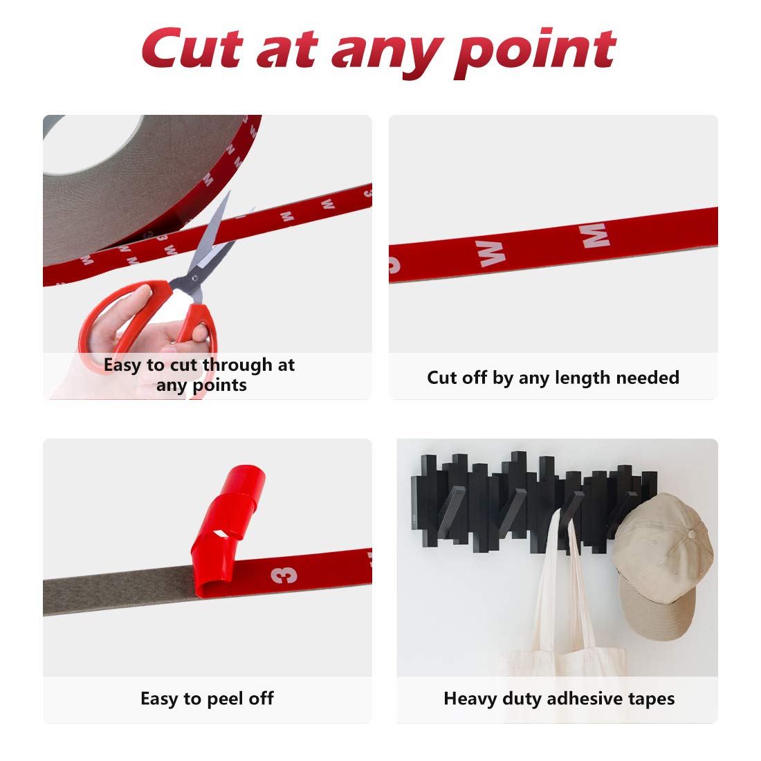 108 Ft Double Sided Tape,3m Mounting Adhesive Tape Heavy Duty, Foam Tape, LED Strip Lights, Home Decor, Office Decor (0.39In, Black)
