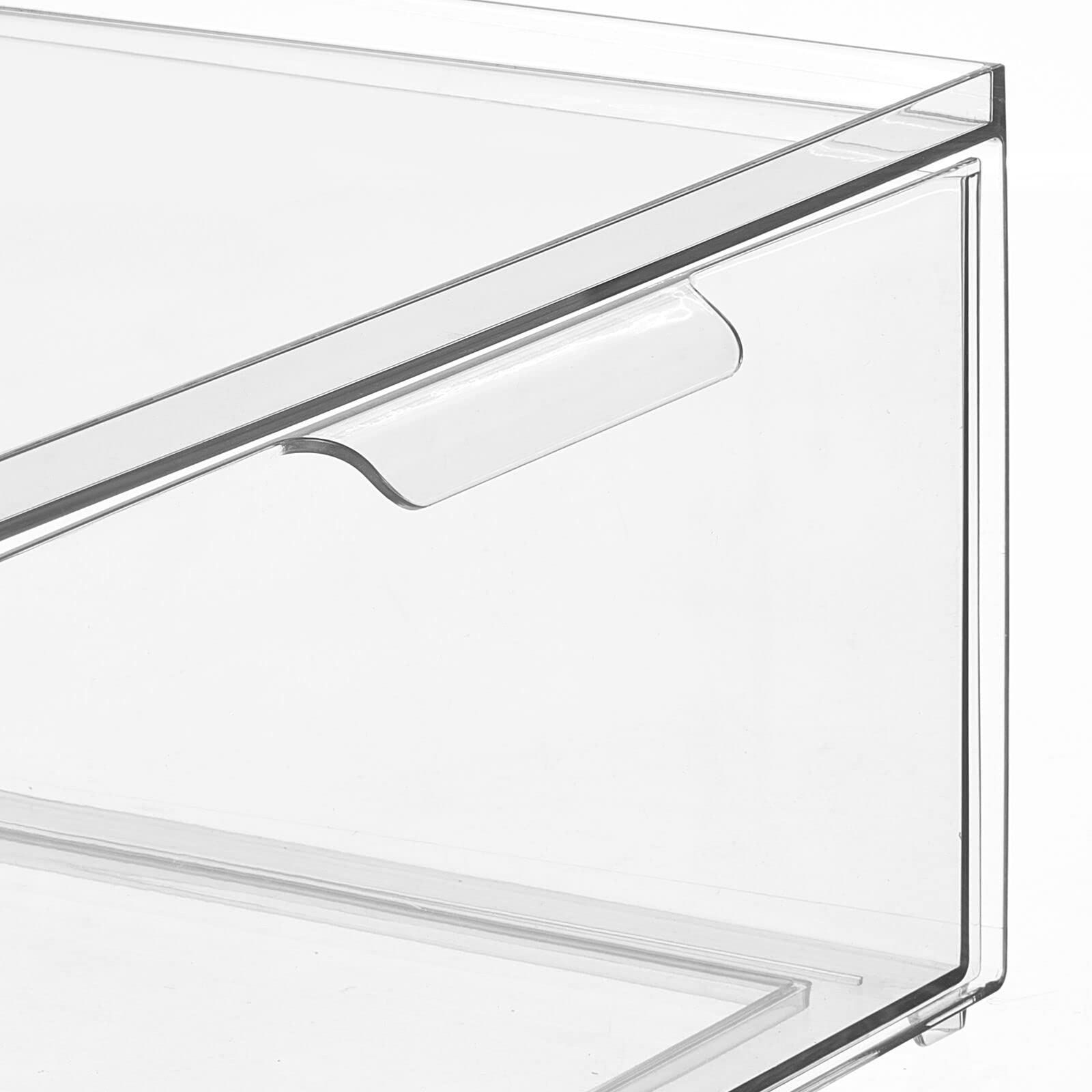 mDesign Plastic Wide Stackable Closet Storage Organizer Bin Containers with Front Pull Drawer for Cabinet, Desk, Shelf, Cupboard, or Dresser Organization - Lumiere Collection - 4 Pack - Clear
