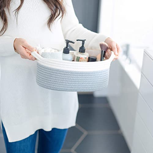 NaturalCozy 3-Piece Oval Storage Basket Set– Natural Rope Woven Baskets for Storage, Gift Basket Empty, Toy Basket, Soft Baby Basket for Nursery, Cat Dog Toy Baskets, Small Basket (Off White & Gray)