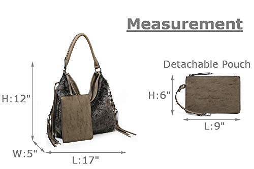 SHOMICO Fur Hobo Bag Fringe Purse for Women Boho shoulder Big (Large Fur Brown)