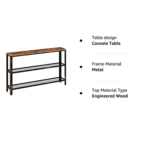 Rolanstar Console Table, Narrow Sofa Table with 2 Mesh Shelves, 47.2β Long Rustic Entryway Table with Retro Metal Frame, Entrance Table for Entryway, Hallway, Living Room, Bedroom
