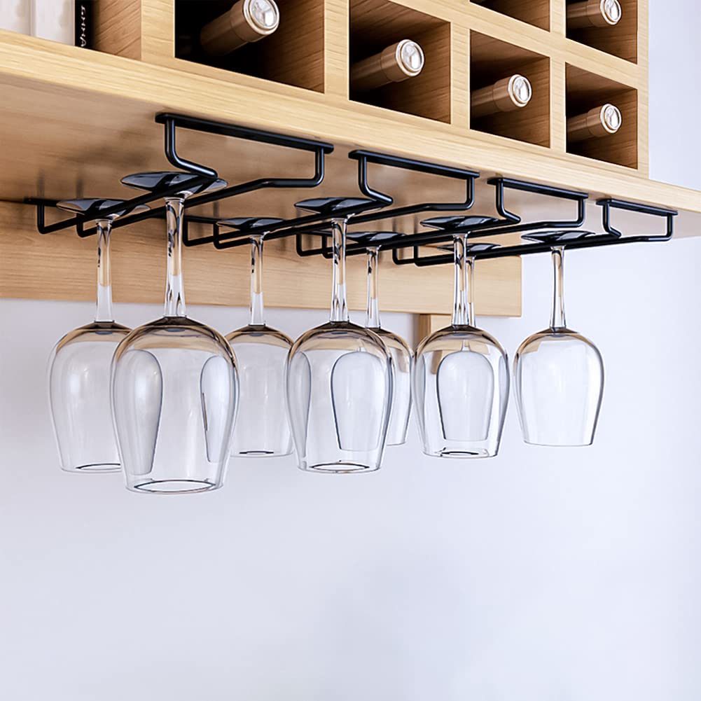 ADYAQRI Black Wine Glass Holder 14 Inch Stemware Racks Wine Glass Hanging Rack suitable for storage table Cabinet and bar (2 Pack)