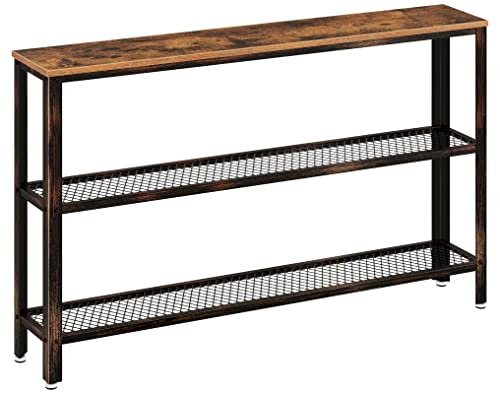 Rolanstar Console Table, Narrow Sofa Table with 2 Mesh Shelves, 47.2β Long Rustic Entryway Table with Retro Metal Frame, Entrance Table for Entryway, Hallway, Living Room, Bedroom