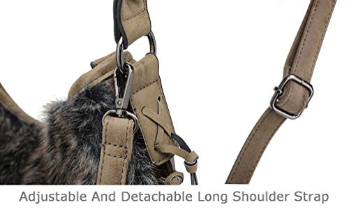 SHOMICO Fur Hobo Bag Fringe Purse for Women Boho shoulder Big (Large Fur Brown)