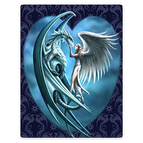 HommomH 60"x80" Blanket Soft Fluffy Flannel Fleece Throw Dragon Angel Love