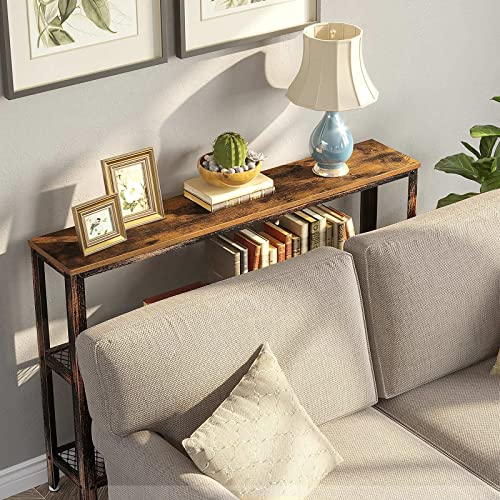 Rolanstar Console Table, Narrow Sofa Table with 2 Mesh Shelves, 47.2β Long Rustic Entryway Table with Retro Metal Frame, Entrance Table for Entryway, Hallway, Living Room, Bedroom