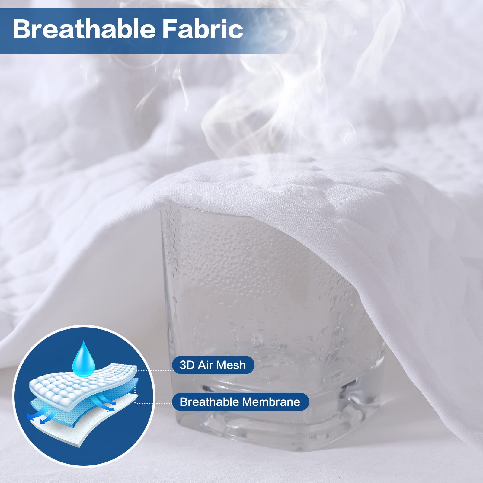 Premium Waterproof Bamboo Mattress Protector Queen Size for Cooling & Breathable,Ultra Soft Mattress Pad Cover,18 Inch Deep Pocket Fitted 8"-21"