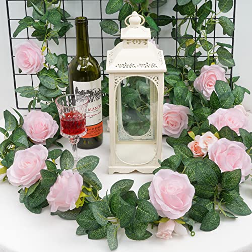 MARTINE MALL 2 Pcs 13.2Ft Artificial Pink Rose Garland, Fake Rose Vine Floral Garland for Wedding Party, Garden, Home, Table, Wall Decor