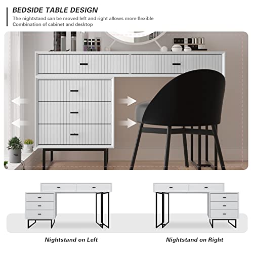 Anbuy White Makeup Vanity Desk with 3-Color Touch Screen Lighted Mirror, Large Modern 5 Drawers Makeup Vanity Table Set with Lights Dressing Table for Women Girls