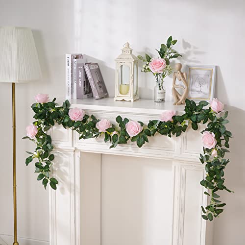 MARTINE MALL 2 Pcs 13.2Ft Artificial Pink Rose Garland, Fake Rose Vine Floral Garland for Wedding Party, Garden, Home, Table, Wall Decor