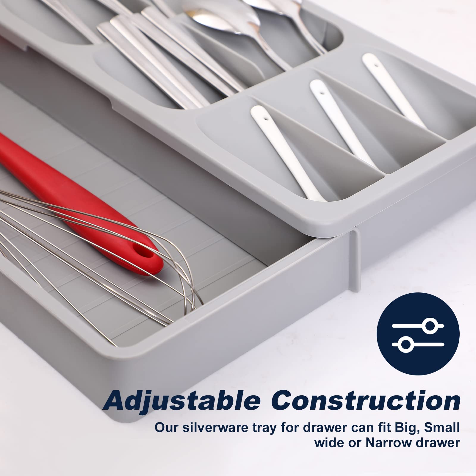 pyntop Silverware Organizer Storage Tray, Cutlery Expandable Organizer, Multipurpose Kitchen Drawer Organizer for Kitchen Drawer Spoon Knife and Fork Holding Flatware