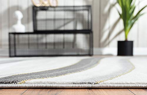 Abani Grey & White Rugs Modern Linear Design Bedroom Rug, Contemporary Line Art 5'3" X 7'6" (5x8) Non-Shed Area Rug