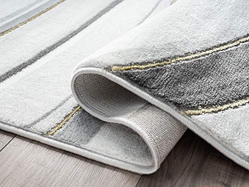 Abani Grey & White Rugs Modern Linear Design Bedroom Rug, Contemporary Line Art 5'3" X 7'6" (5x8) Non-Shed Area Rug
