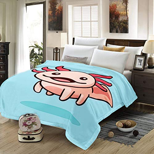Axolotl Blanket,Plush and Warm Home Soft Cozy Portable Fuzzy Throw Blankets for Couch Bed Sofa,Cute Axolotl (Ambystoma Mexicanum) in Front of A Light Blue,40"x50"